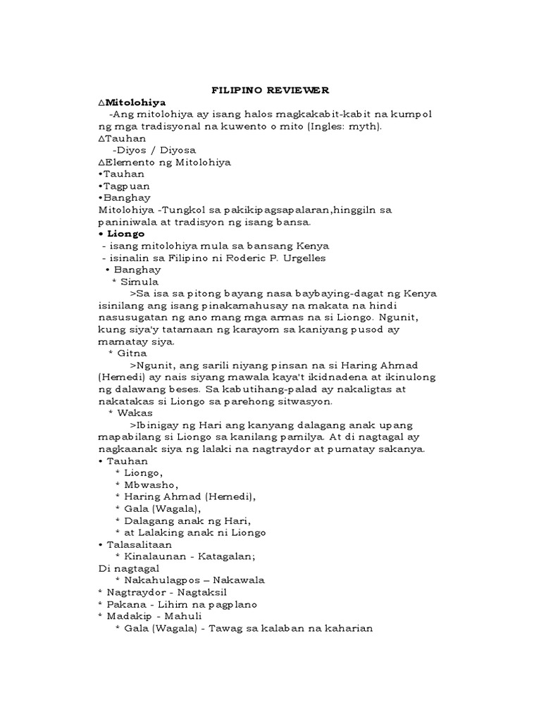 Filipino 3rd Quarter Reviewer | PDF