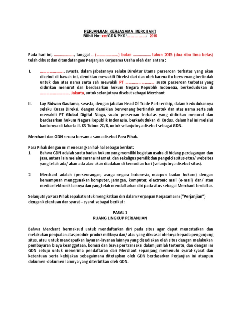 Pks Perjanjian Kerja Sama Contoh Terbaru Pdf