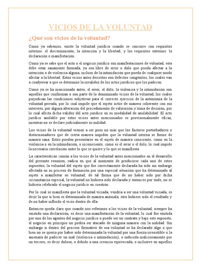 Vicios de La Voluntad Resumen | PDF