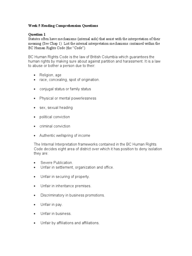 Week 5 Reading Comprehension Questions | PDF