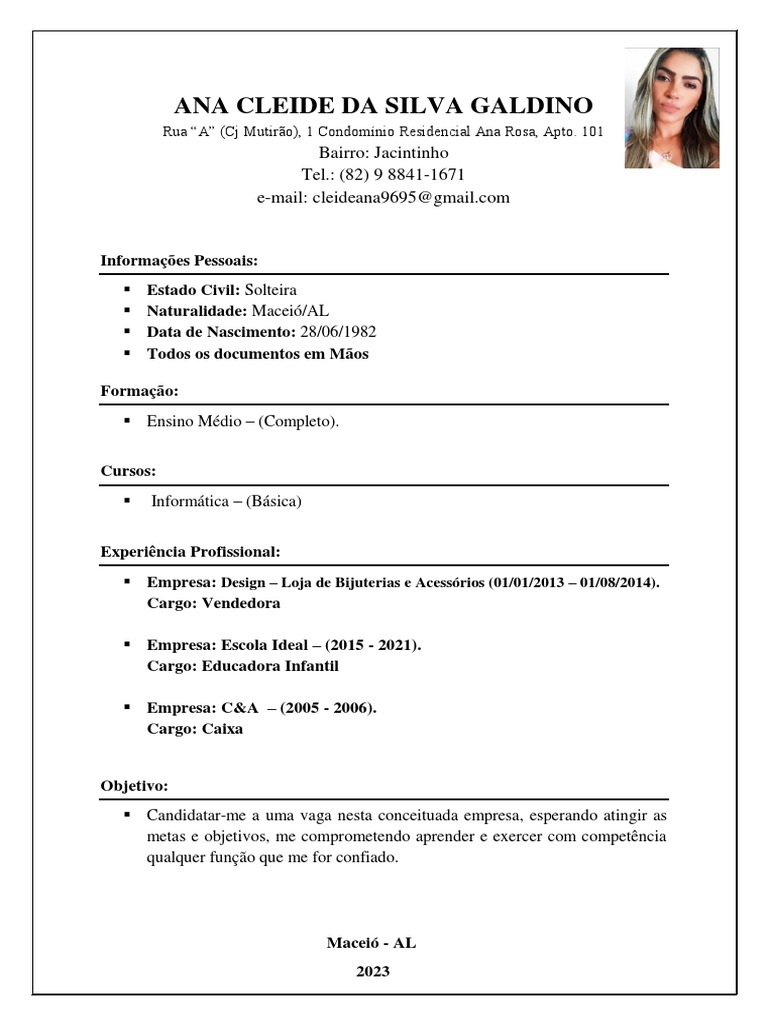 Curriculo Ana Cleide Da Silva Galdino | PDF