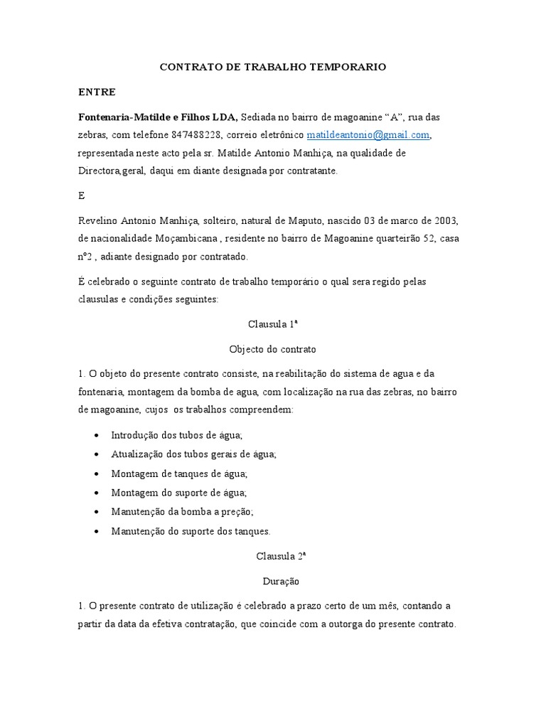 Contrato de Trabalho Temporario | PDF