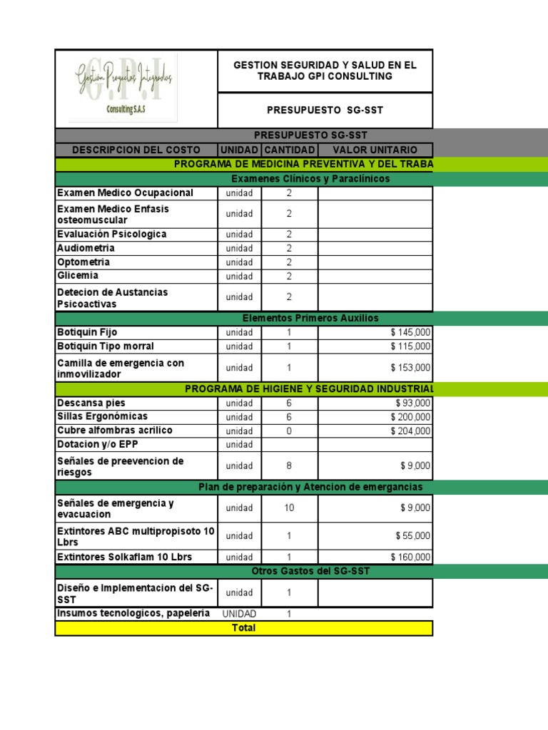 Anexo 8. PRESUPUESTO SG-SST CUMANDAY | PDF | La seguridad | Ciencias de la Salud