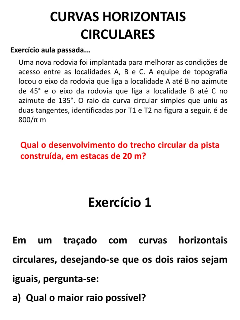 Exercicios - Curvas Horizontais Circulares | PDF