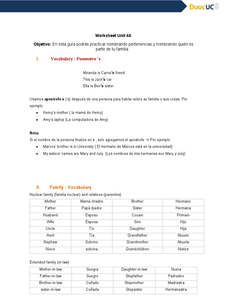 Worksheet - Family and Possessive 'S | PDF | Family | Living Arrangements