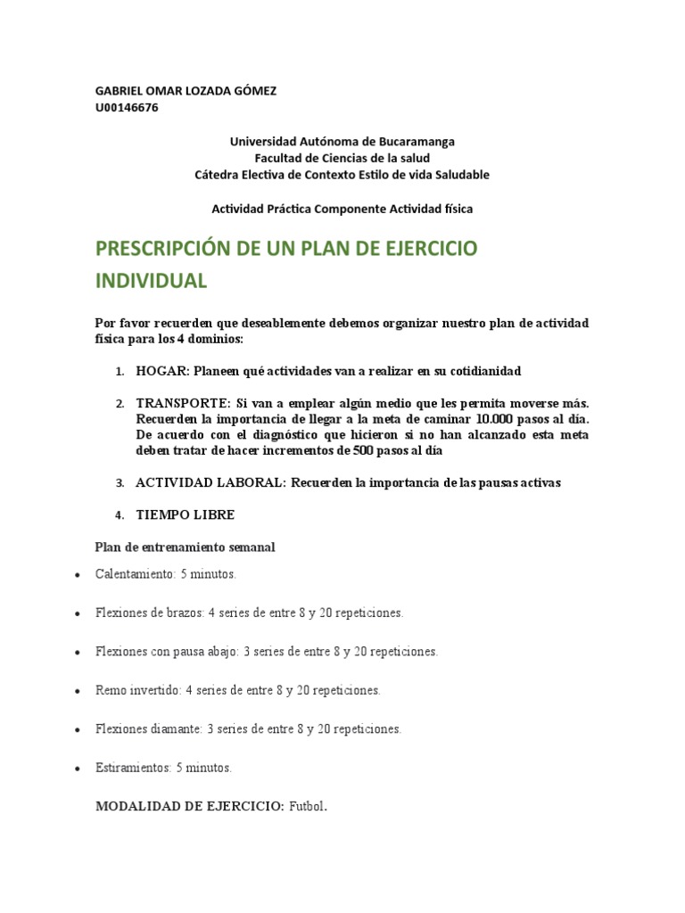 Plan de Entrenamiento Fisico Semanal | PDF