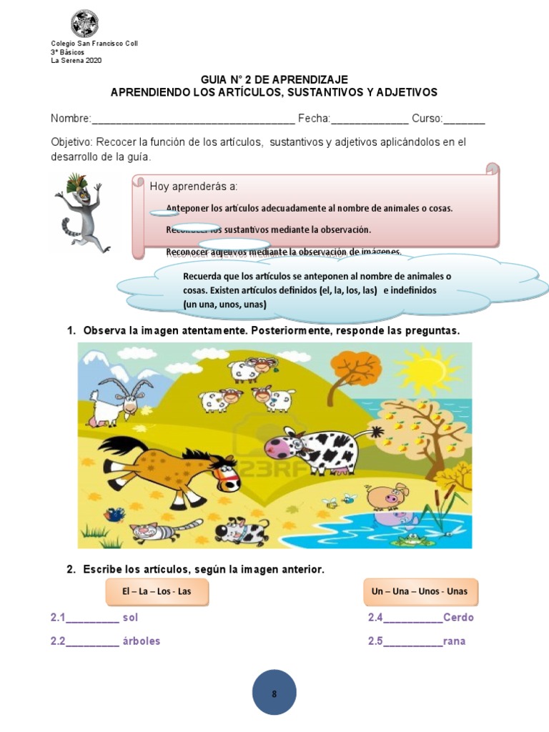 Guía de Artículos Sustantivos y Adjetivos 3 | PDF | Adjetivo ...