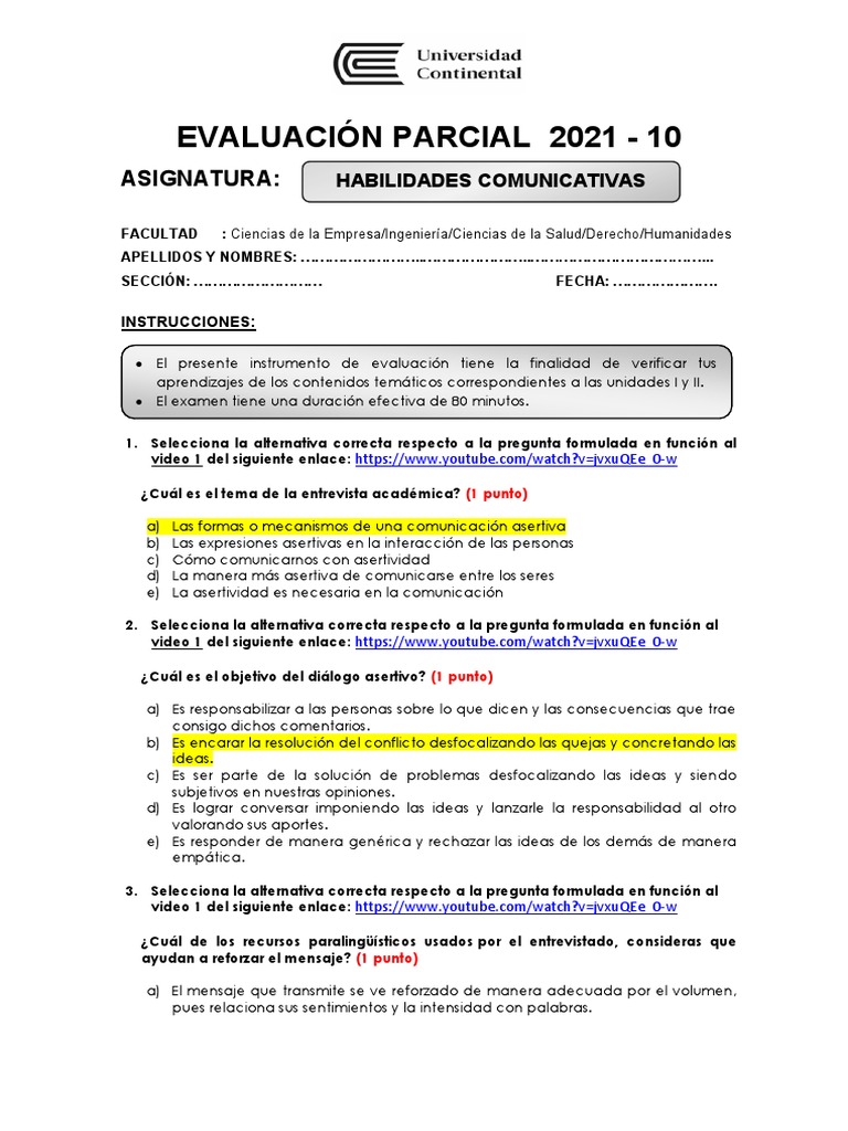 Evaluación Parcial HC 2021-10 | PDF | Comunicación | Sicología