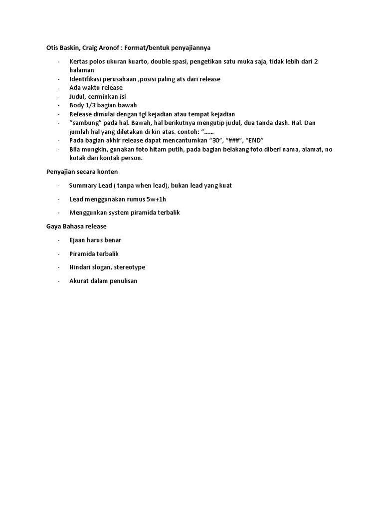 Panduan Format Rilis Pers yang Efektif | PDF