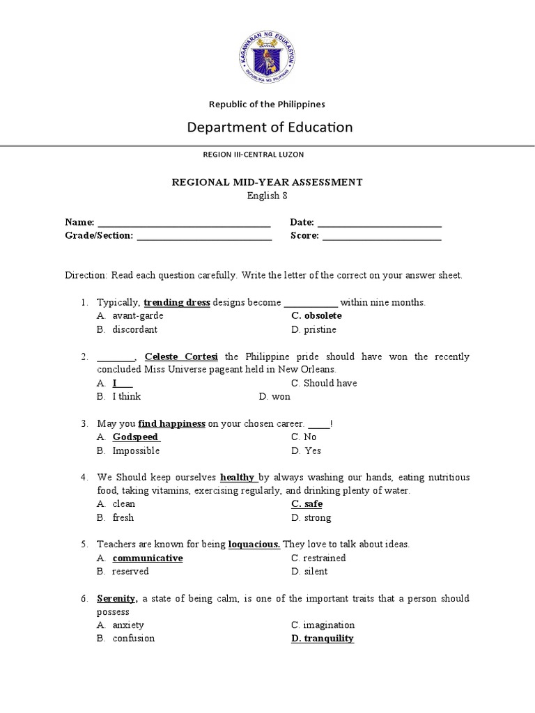 FINALIZED-ASSESSMENT-TOOL_English-8-ANSWERED | PDF
