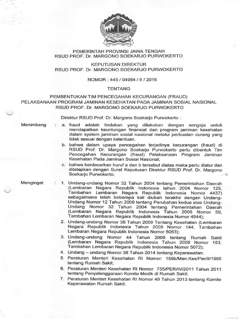 SK Pembentukan Tim Pencegahan Kecurangan (Fraud) | PDF