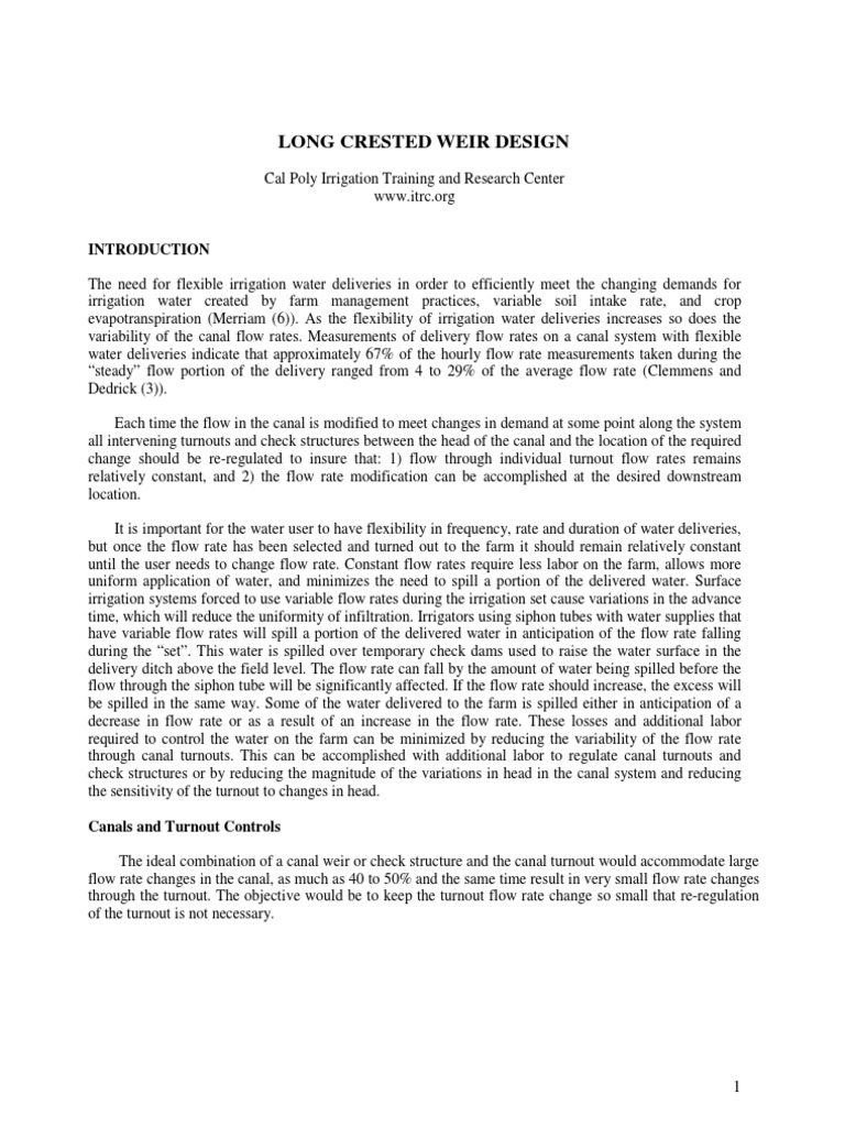 Long Crested Weir Design | PDF | Flow Measurement | Spillway