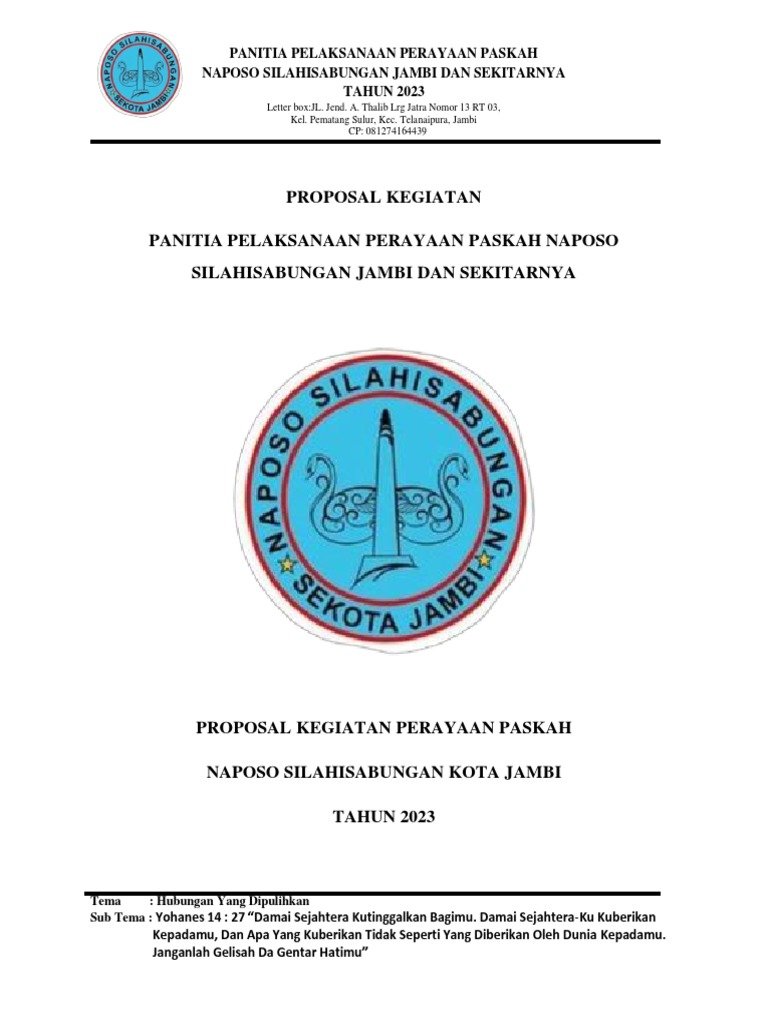 Proposal Paskah Naposo Jambi 2023 | PDF