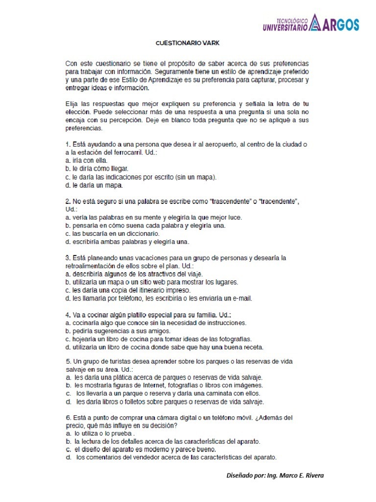 Cuestionario Vark | PDF