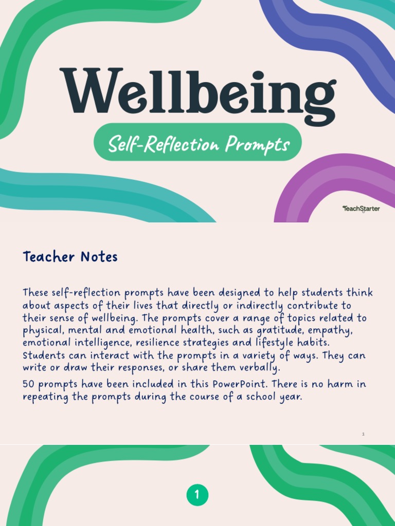 Wellbeing Self Reflection Prompts Power Point Adobe Reader | PDF