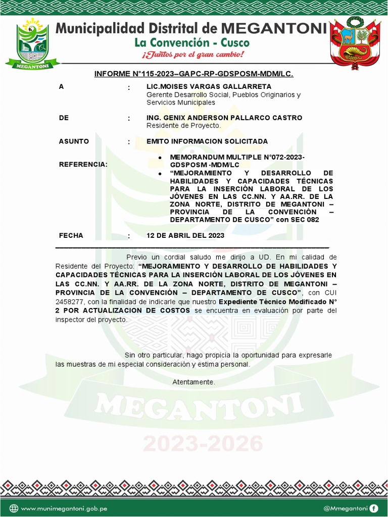 INFORME #115 EMITO Respuesta A Memo 072 | PDF | Finanzas y dinero