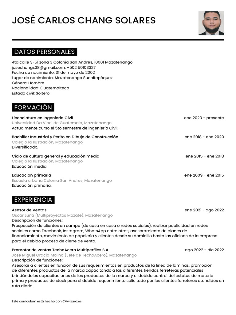 CV José Carlos Chang Solares | PDF | Ciencias sociales