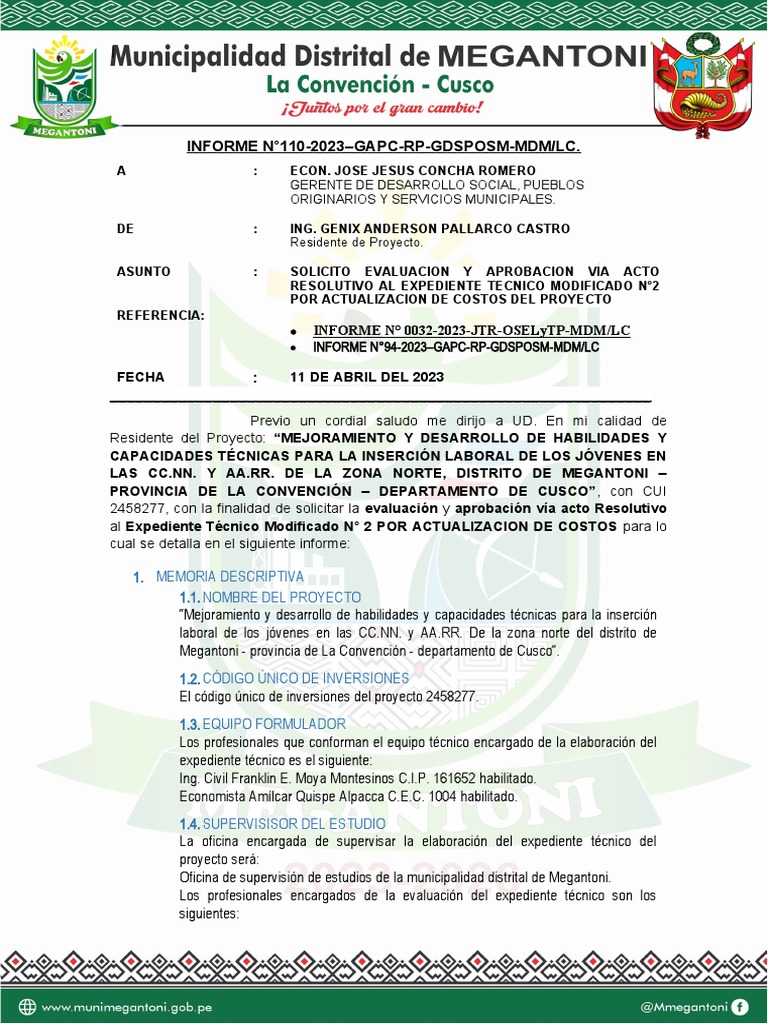 Informe #110 Emito Informe Modificado Exp N°2 | PDF