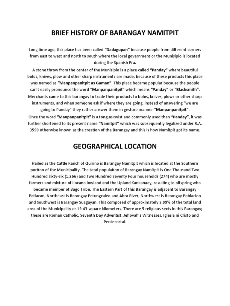Brief History of Barangay Namitpit | PDF Brief History of Barangay Namitpit | PDF