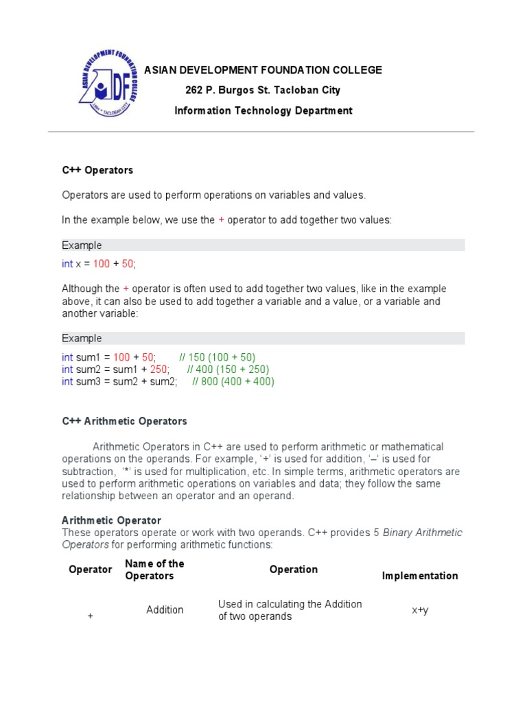 Operators | PDF | C++ | Computer Engineering