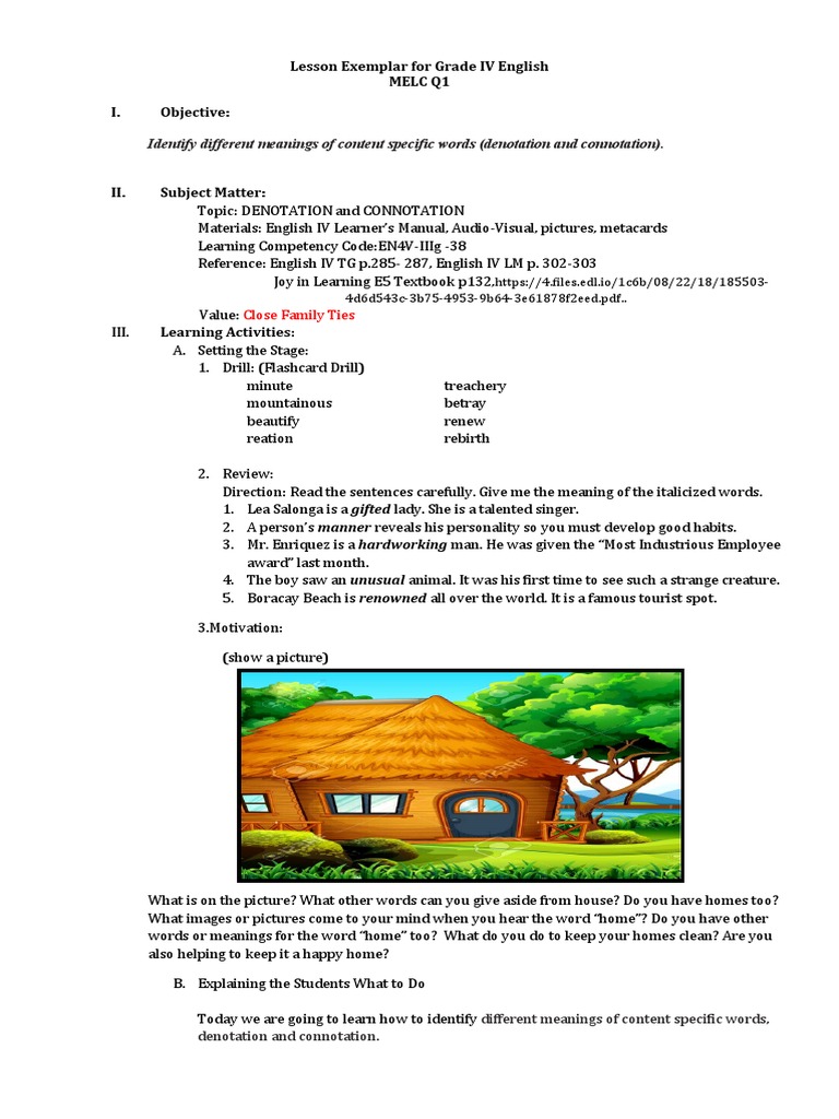 Denotation and Connotation Lesson Plan | PDF | Language Arts & Discipline