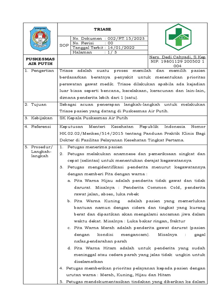 Prosedur Triase Pasien di Puskesmas | PDF
