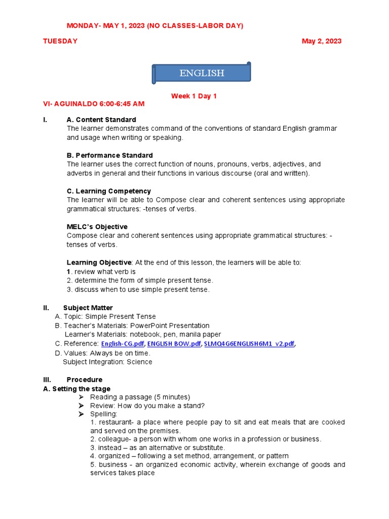 Dlp-English-q4 Week 1 Day 1 | PDF