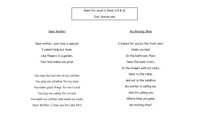Poem For Level 2 | PDF