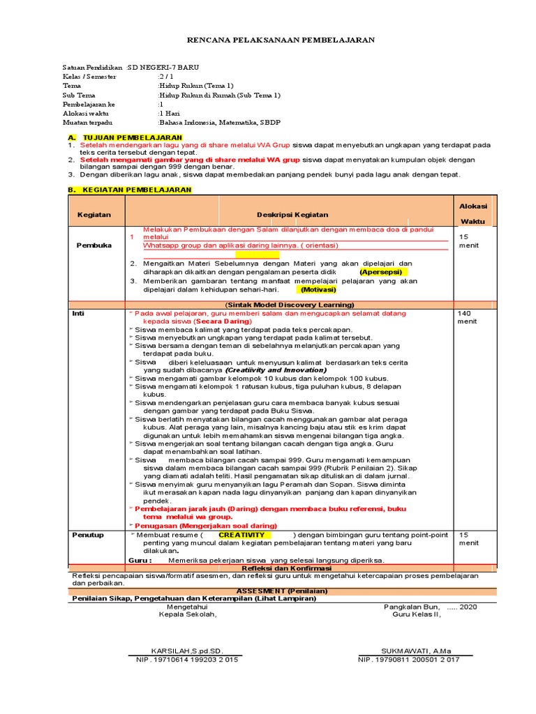 RPP Daring Kelas 2 SD | PDF