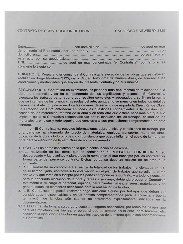 Modelo de Contrato de Construccion de Obra | PDF