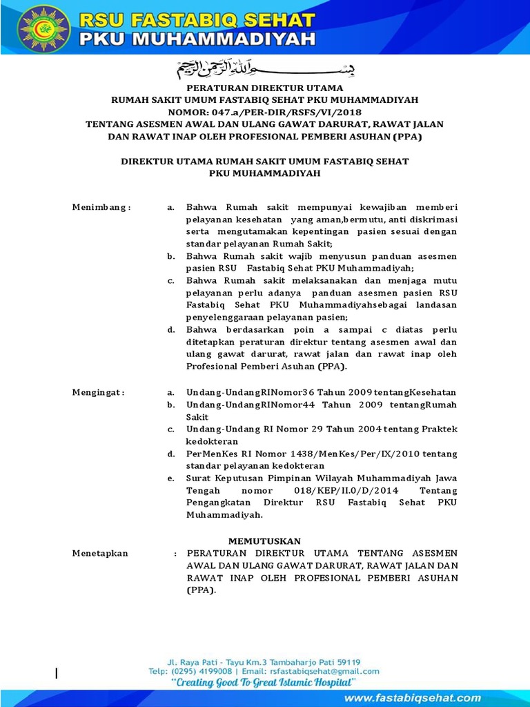 Perdir Asesmen Awal Dan Ulang Gawat Darurat, Rawat Jalan Dan Rawat Inap Oleh Profesional Pemberi ...