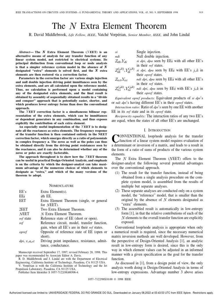 The N Extra Element Theorem | PDF | Electricity | Computer Engineering