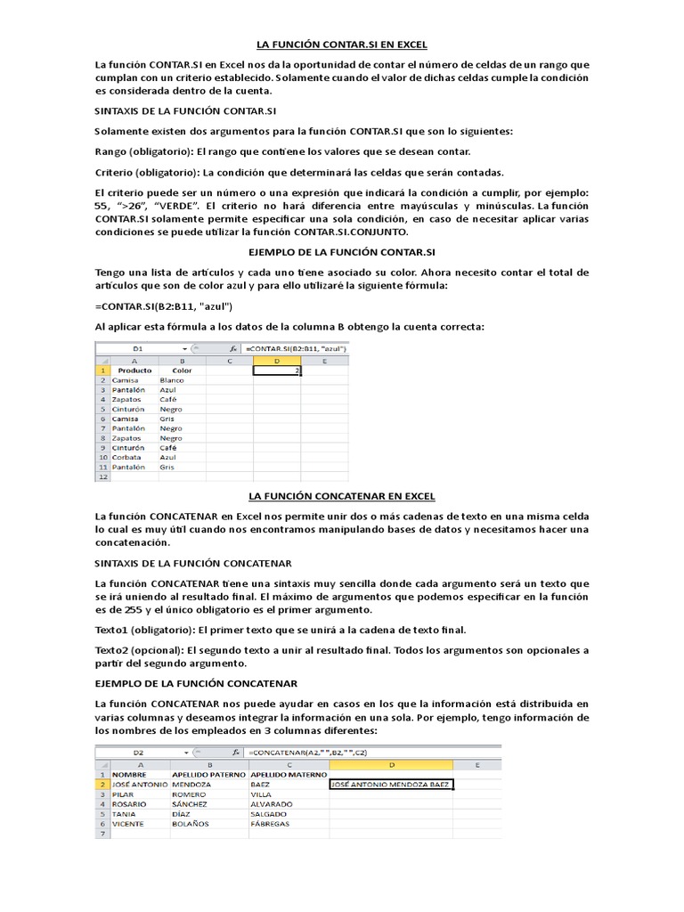 LA FUNCIÓN CONTAR Si y Concatenar | PDF