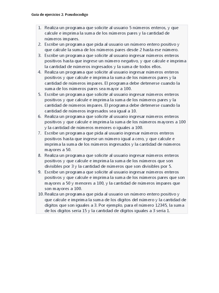 Guia Ejercicios 2 Pseint | PDF