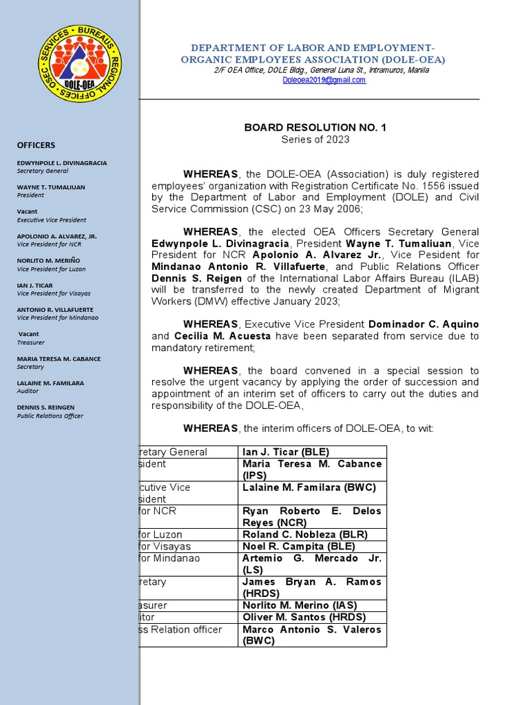 OEA Resolution For 2022 Interim Officers | PDF
