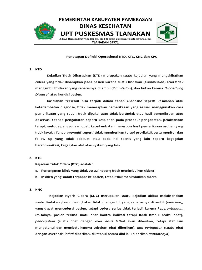 Penetapan Definisi Operasional KTD | PDF