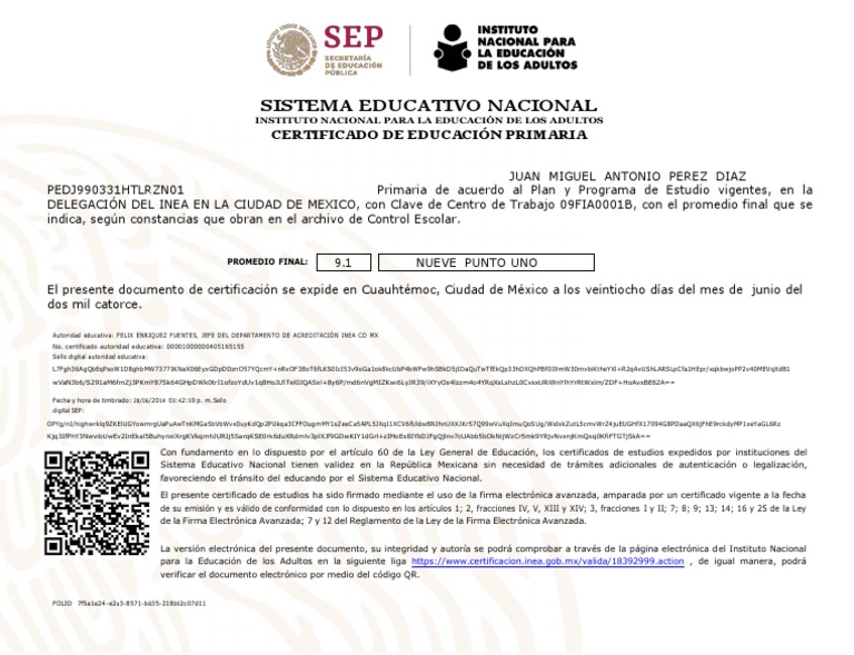Certificado-INEA Primaria Oficial | PDF | México