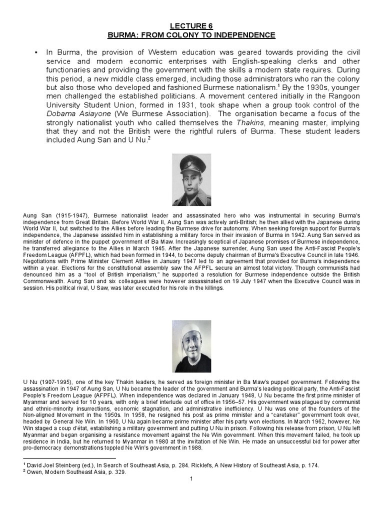 Burma (1948-2000) 2023 Lectures 6-8 | PDF | Myanmar | Government