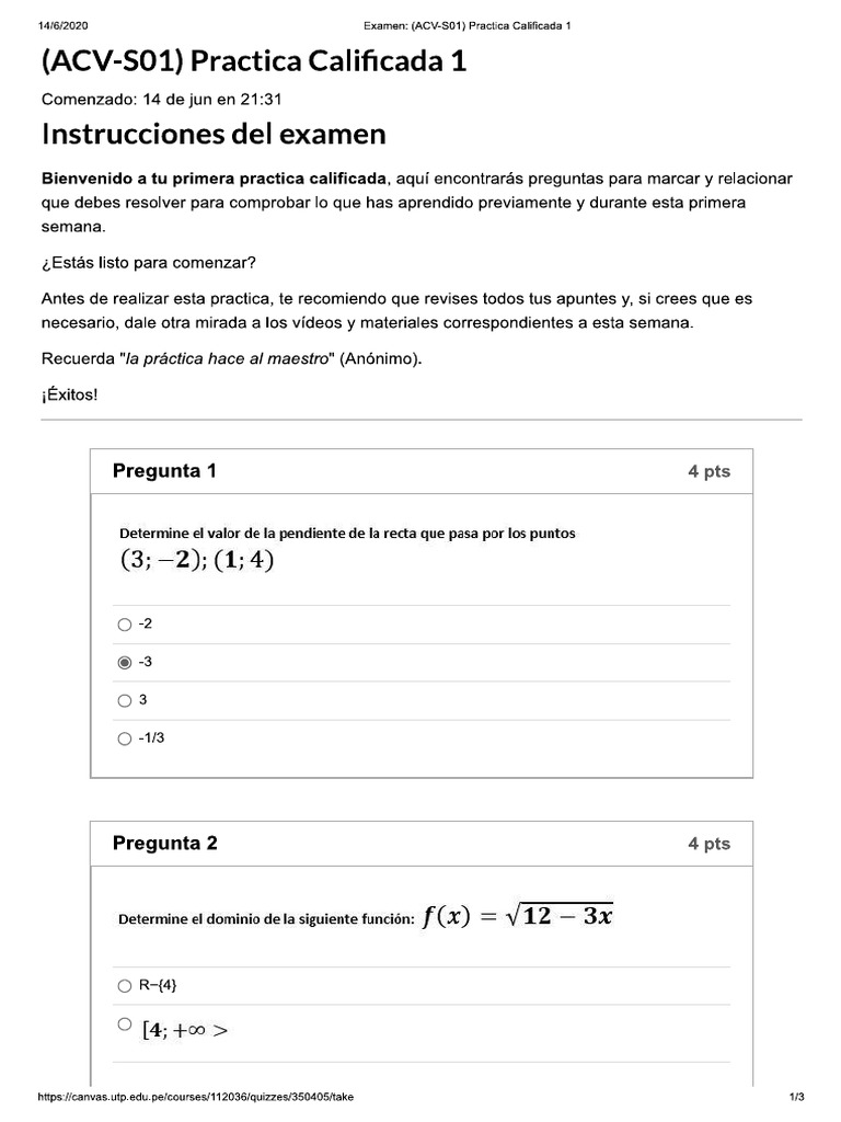 Examen - (ACV-S01) Practica Calificada 1 1er Intento - Respuestas | PDF