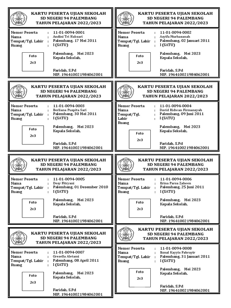 Kartu Peserta Ujian Sekolah 2017 | PDF