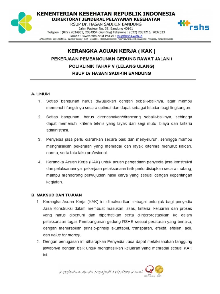 KAK Pembangunan Gedung Rawat Jalan Poliklinik Tahap V Rev. LU | PDF | Teknologi & Rekayasa