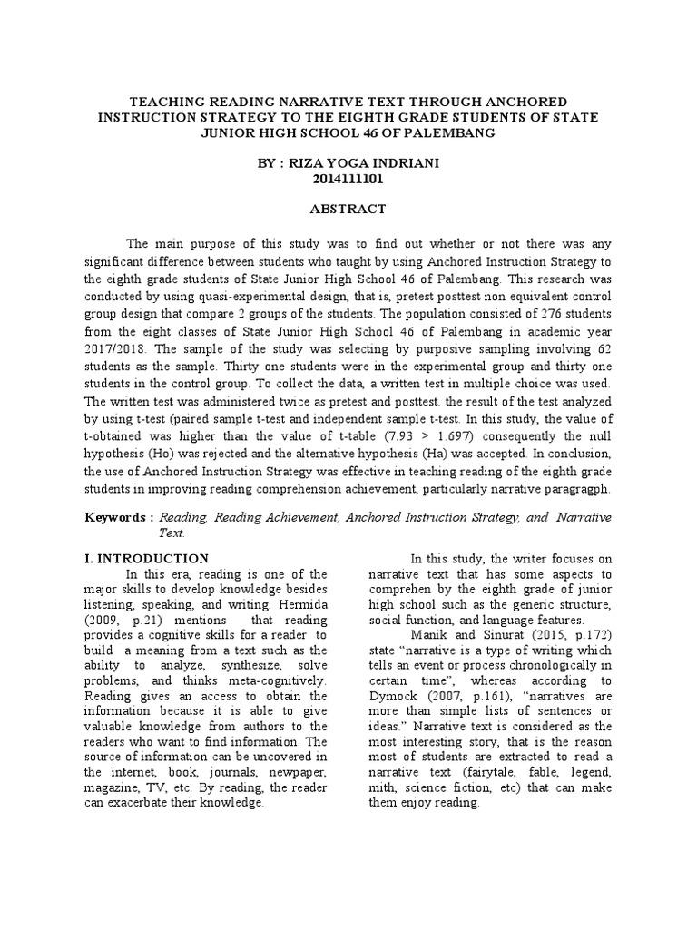 Journal-Teaching Reading Through Anchored Instruction Strategy To The Eighth Grade Students of ...