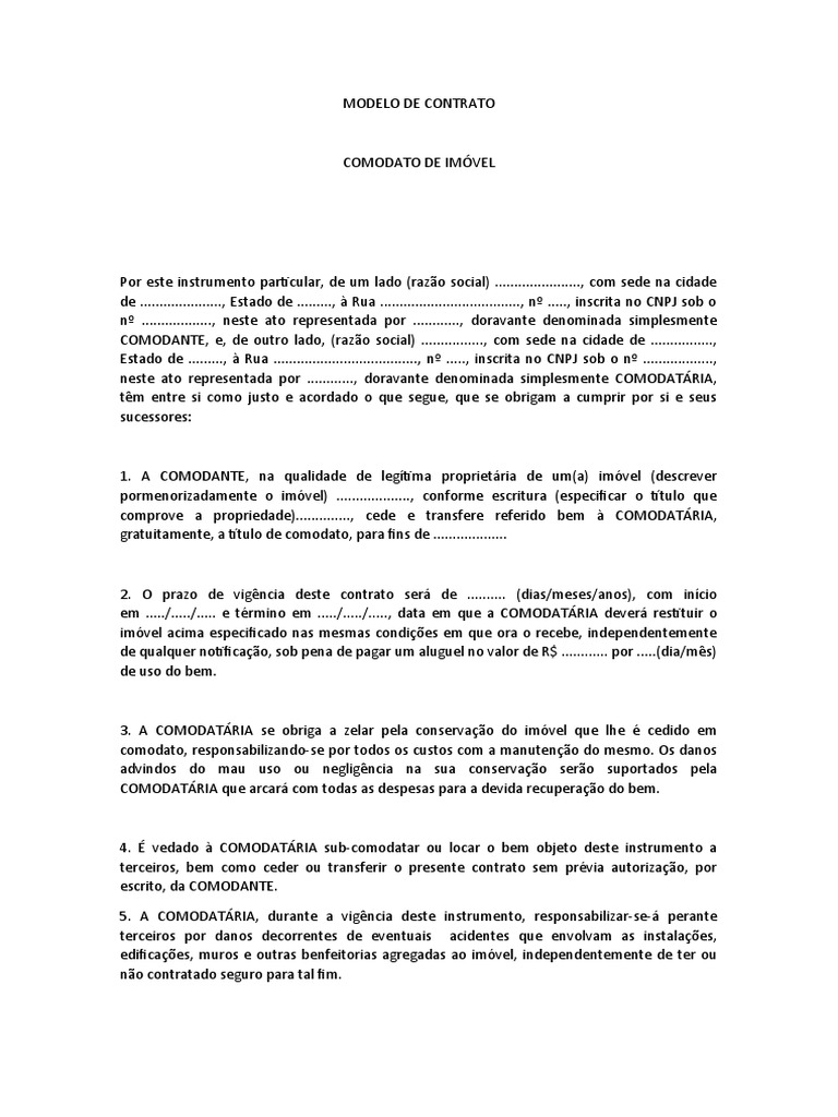 Modelo de Contrato Comodato 2022 | PDF