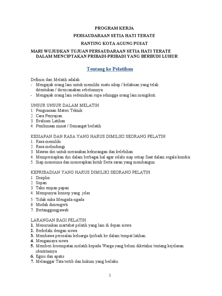 Program Kerja Kepelatihan Ranting Kopus | PDF