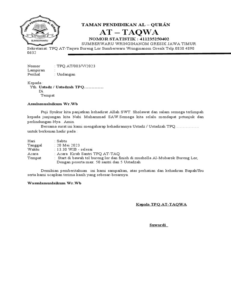 Contoh Undangan KIRAB TPQ | PDF