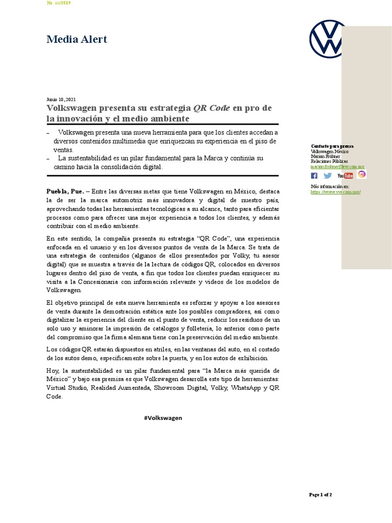 Media Alert Estrategia QR Code | PDF | Grupo Volkswagen | Código QR
