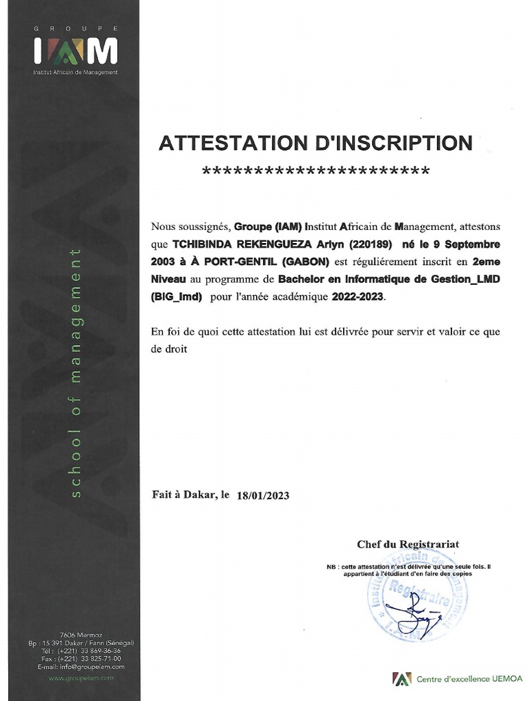 Attestation D'inscription | PDF