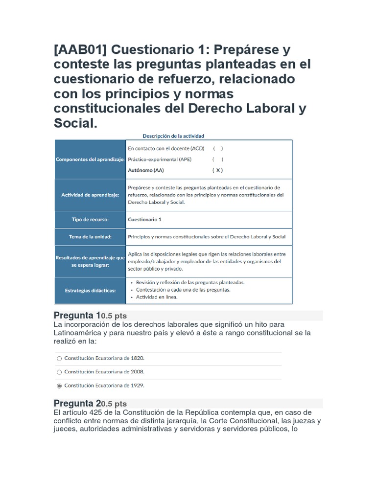 Cuestionario 1 Prepárese y Conteste Las Preguntas Planteadas en El ...