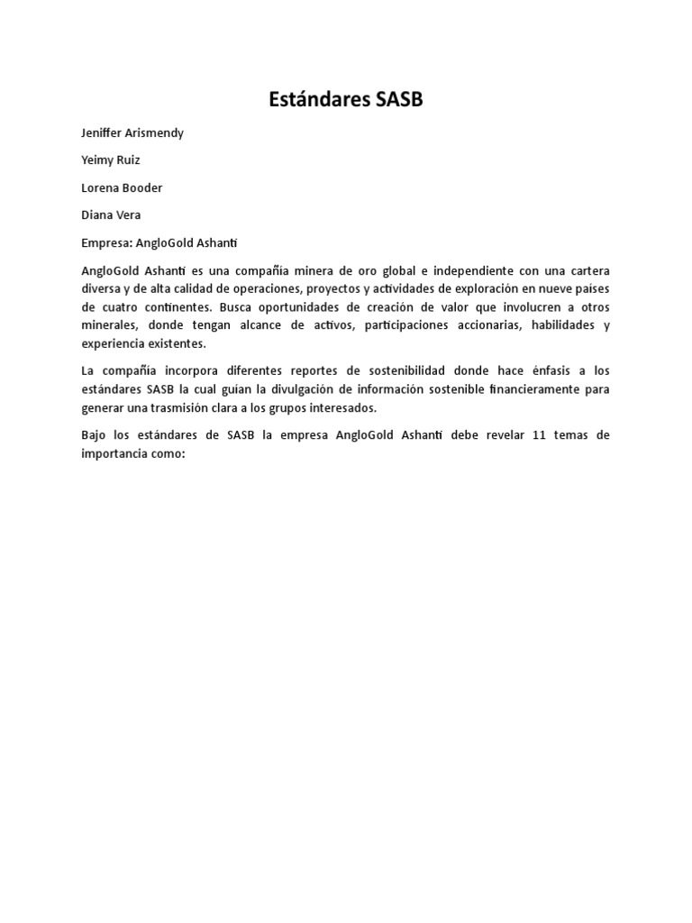 Estándares SASB en AngloGold Ashanti | PDF | Agua | Minería