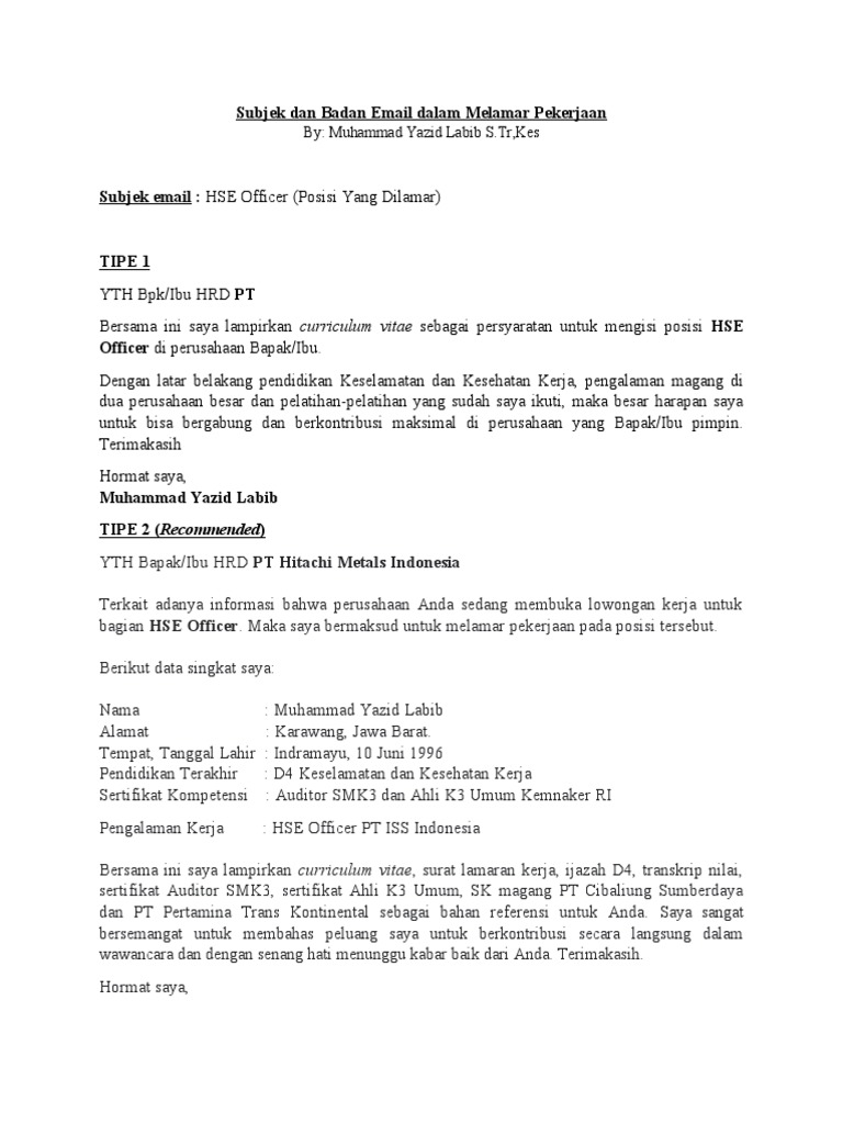 Contoh Badan Email MYL | PDF